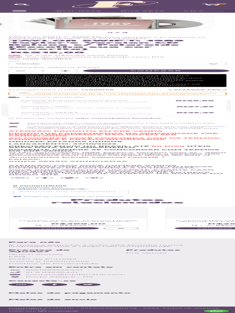 TAYLOR SWIFT 1989 Taylor's Version CD Deluxe c Polaroids (Escolha Sua Cor Favorita) | PDF ...