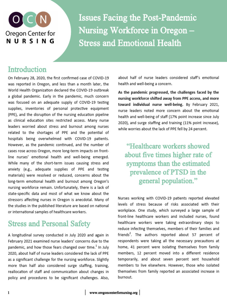 2021 - Issues Facing Post Pandemic Nuring Workforce in Oregon - Stress ...