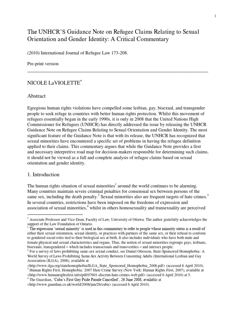 The UNHCR Guidance Note On Refugee Claim | PDF | Social Science