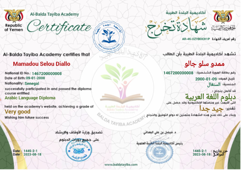 Arabic Language Certificate - Copie | PDF