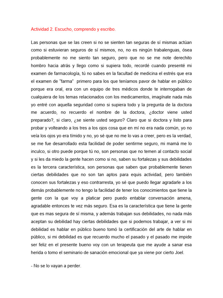 Actividad 2. Escucho, Comprendo y Escribo | PDF