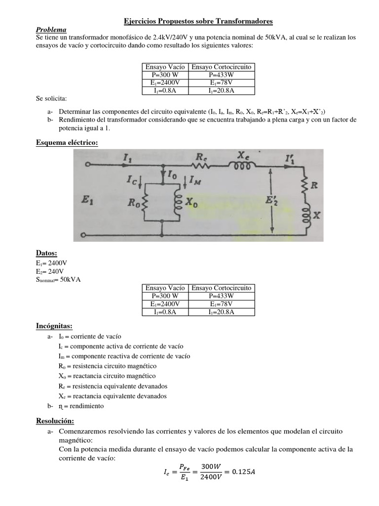 Ejemplo Ejercicio Resuelto Transformadores | Descargar gratis PDF | Transformador | Inductor