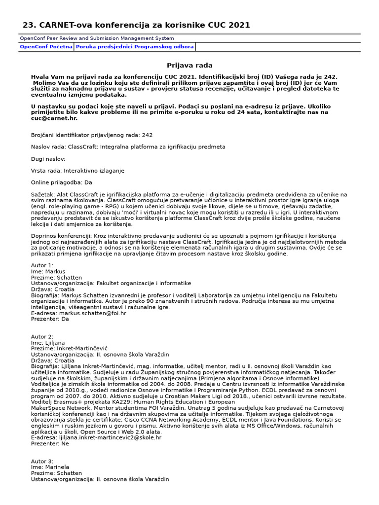 CUC 2021 - OpenConf Abstract Submission, Peer Review, and Event Management System | PDF