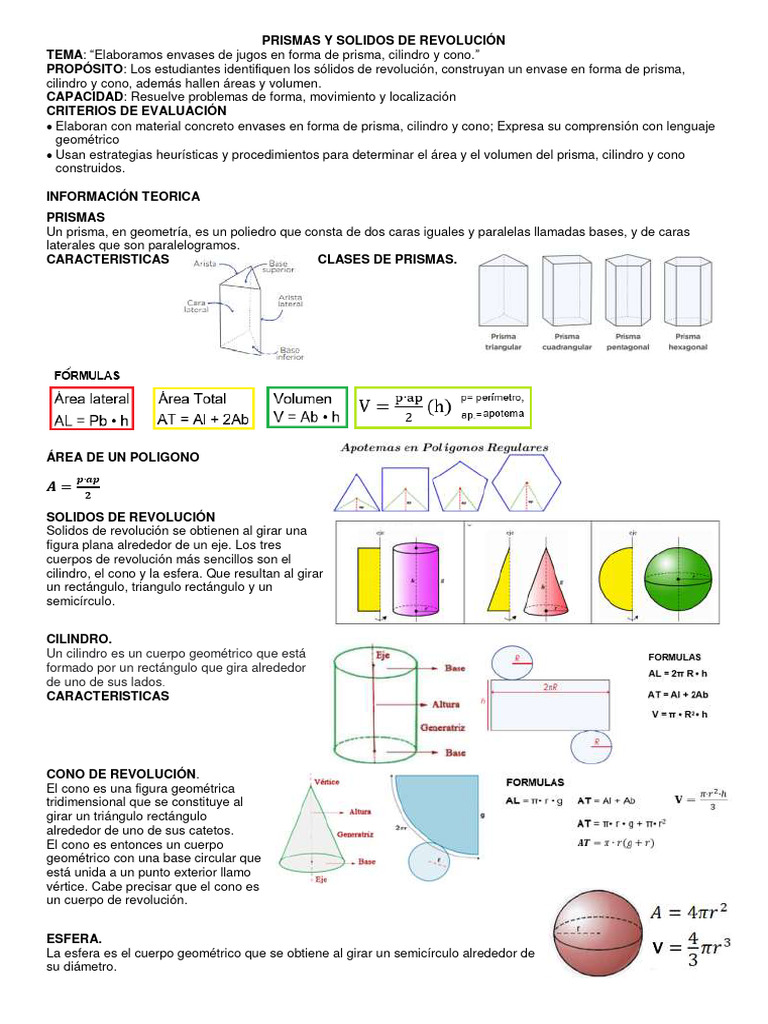 Prisma, Cilindro Cono y Esfera Estudiante | PDF | Esfera | Rectángulo