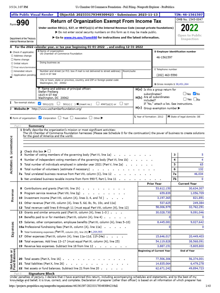 U.S. Chamber of Commerce Foundation - Full Filing - Nonprofit Explorer - ProPublica | PDF