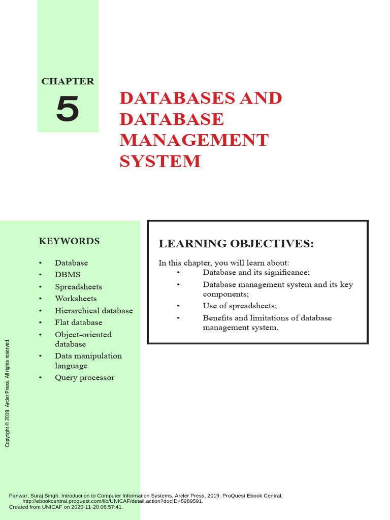 Introduction To Computer Information Systems Chapter 5 Databases and Database Management System ...
