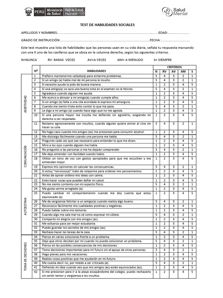 Test de Habilidades Sociales | PDF