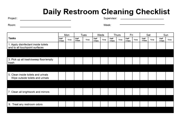 Daily Restroom Cleaning Checklist | PDF | Bathroom | Toilet