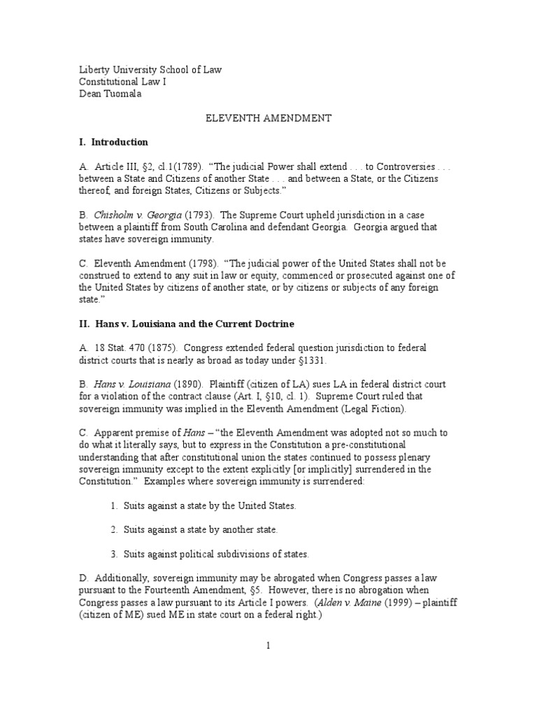 Eleventh Amendment Outline 9-5-11 | Eleventh Amendment To The United ...