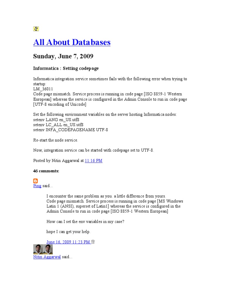 Resolving Code Page Mismatch Errors When Starting Informatica ...