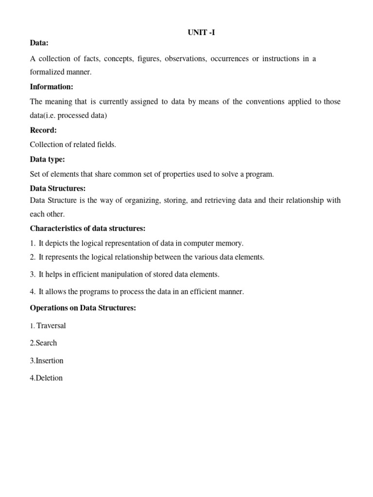 I B.SC CS DS Unit I | PDF | Data Structure | Computer Engineering