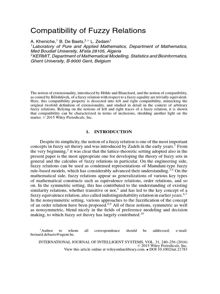 Compatibility of Fuzzy Relations Kheniche 2015 | PDF | Theorem | Mathematics