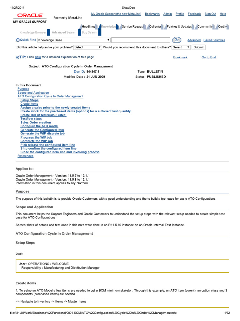 ATO Configuration Cycle in Order Management | PDF | Information Technology | Computing