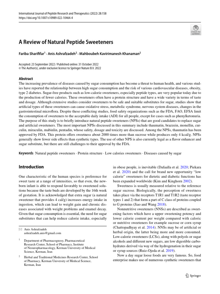 Natural Peptide Sweeteners Overview | PDF | Sugar Substitute | Taste
