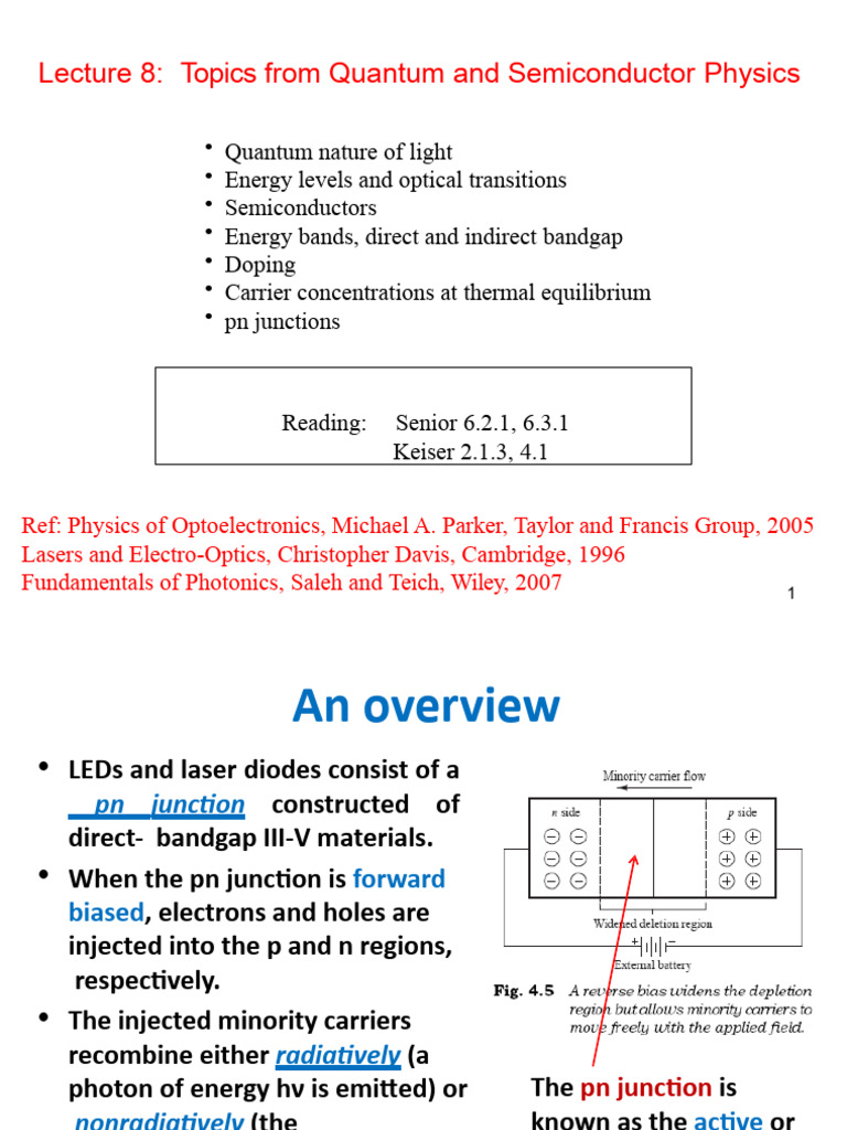Lecture 8 - Semiconductor Physics | PDF | Doping (Semiconductor) | Band Gap