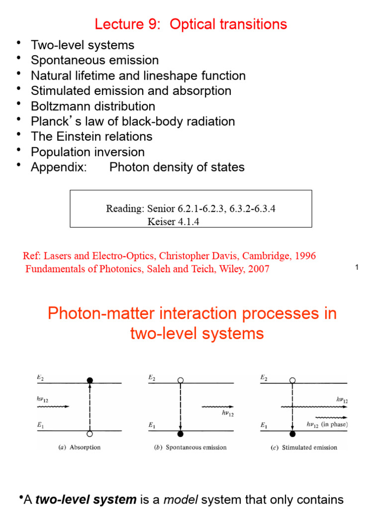 Lecture 9 - Optical Transitions | PDF | Emission Spectrum | Quantum ...