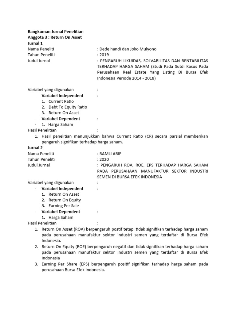 Rangkuman Jurnal Penelitian | PDF