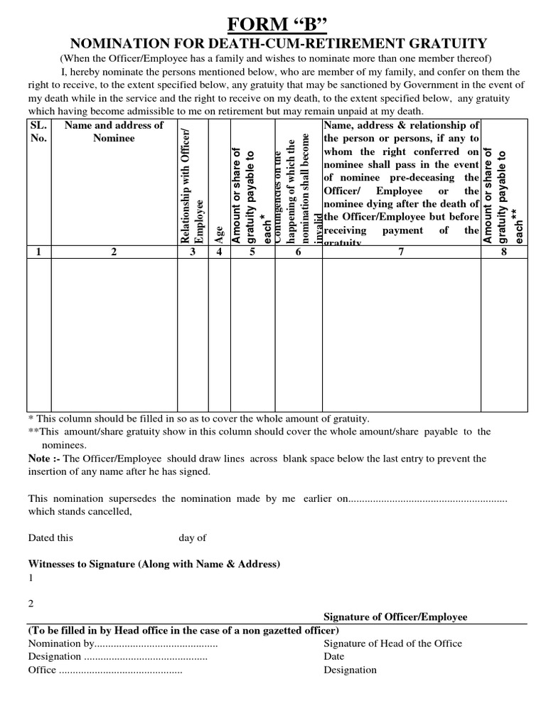 Gratuity Nomination Form Template | PDF | Private Law