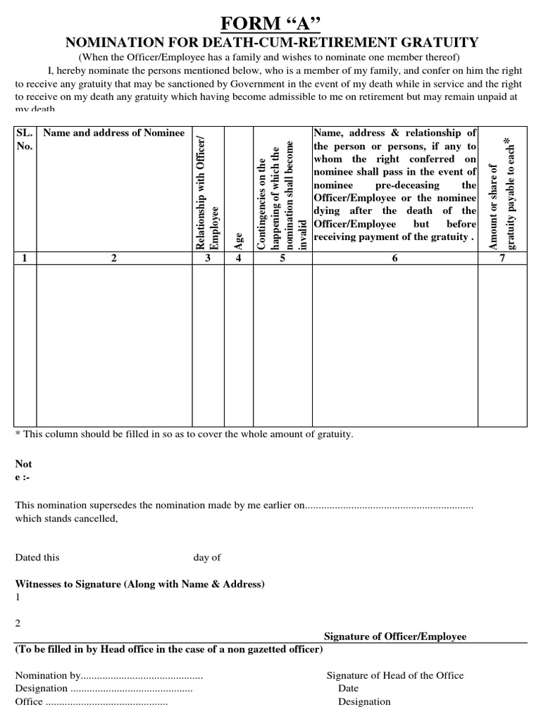 Death-Cum-Retirement Gratuity Nomination | PDF | Private Law