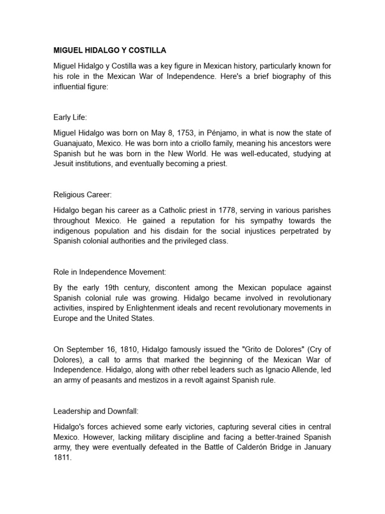 Miguel Hidalgo y Costilla | PDF | History | Social Science