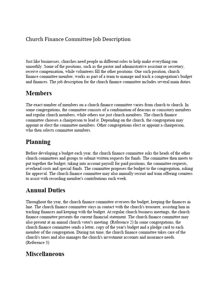 Church Finance Committee Overview | PDF | Budget | Business