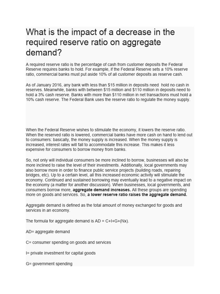 Impact of Lower Reserve Ratio on Demand | PDF | Reserve Requirement | Banks