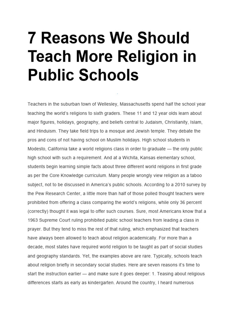 7 Reasons We Should Teach More Religion in Public Schools | PDF ...