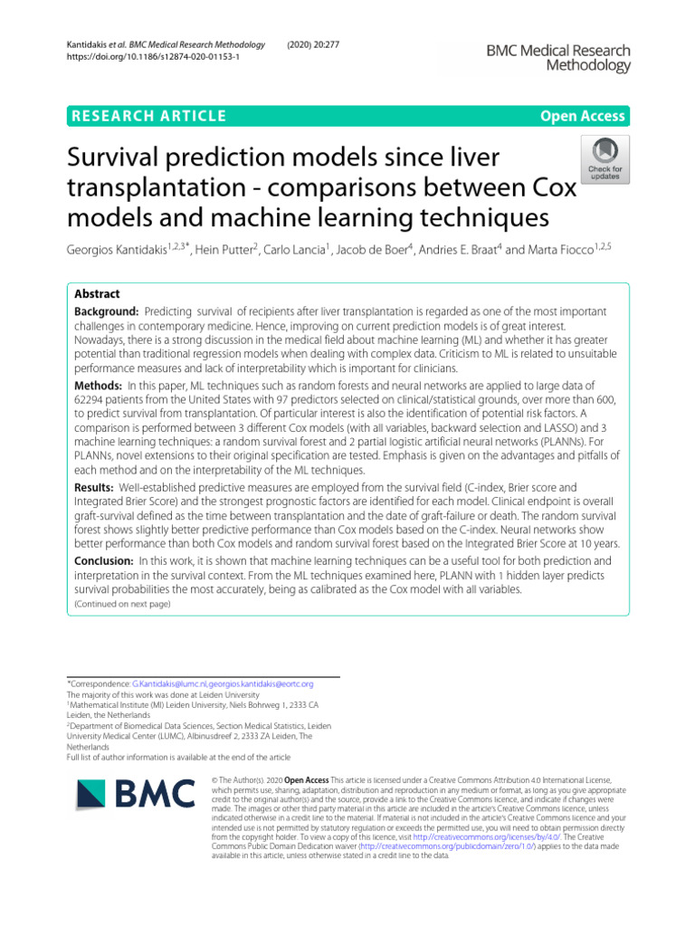 Survival Prediction Models Since Liver Transplantation - Comparisons Between Cox Models and ...