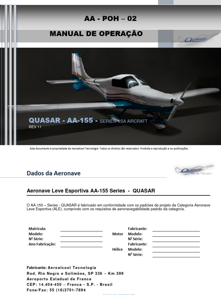 MANUAL DE OPERAÇÃO Quasar Lite | PDF | Aviação | Aeroespacial