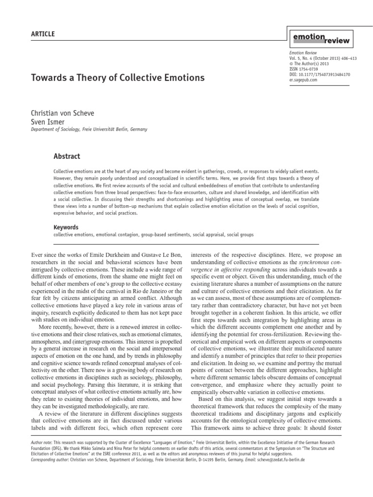 Von Scheve Towards A Theory of Collective Emotions | PDF | Emotions ...
