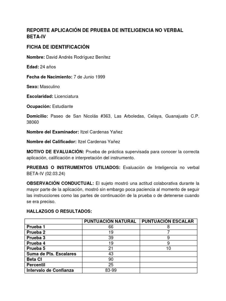 Evaluación Beta-IV de David Rodríguez | PDF | Crecimiento personal y ...
