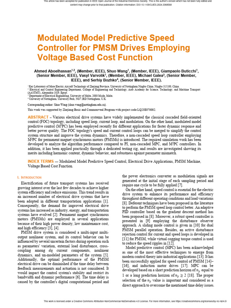 Modulated Model Predictive Speed Controller For PMSM Drives Employing ...