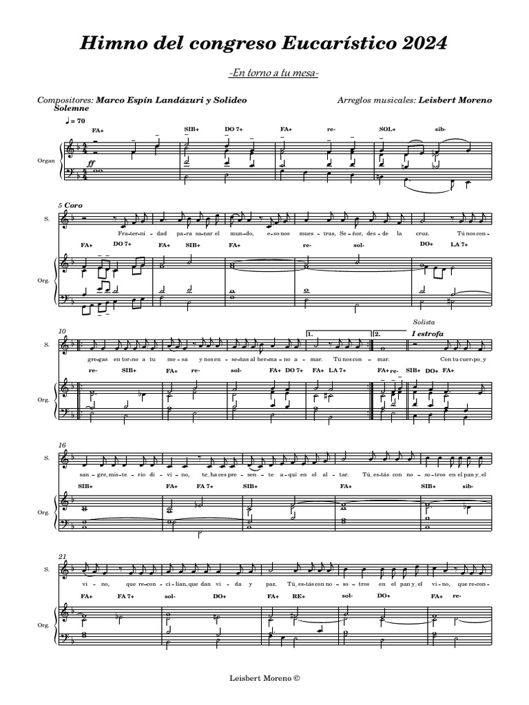 Himno Del Congreso Eucaristico 2024 Acompañamiento Simple | PDF