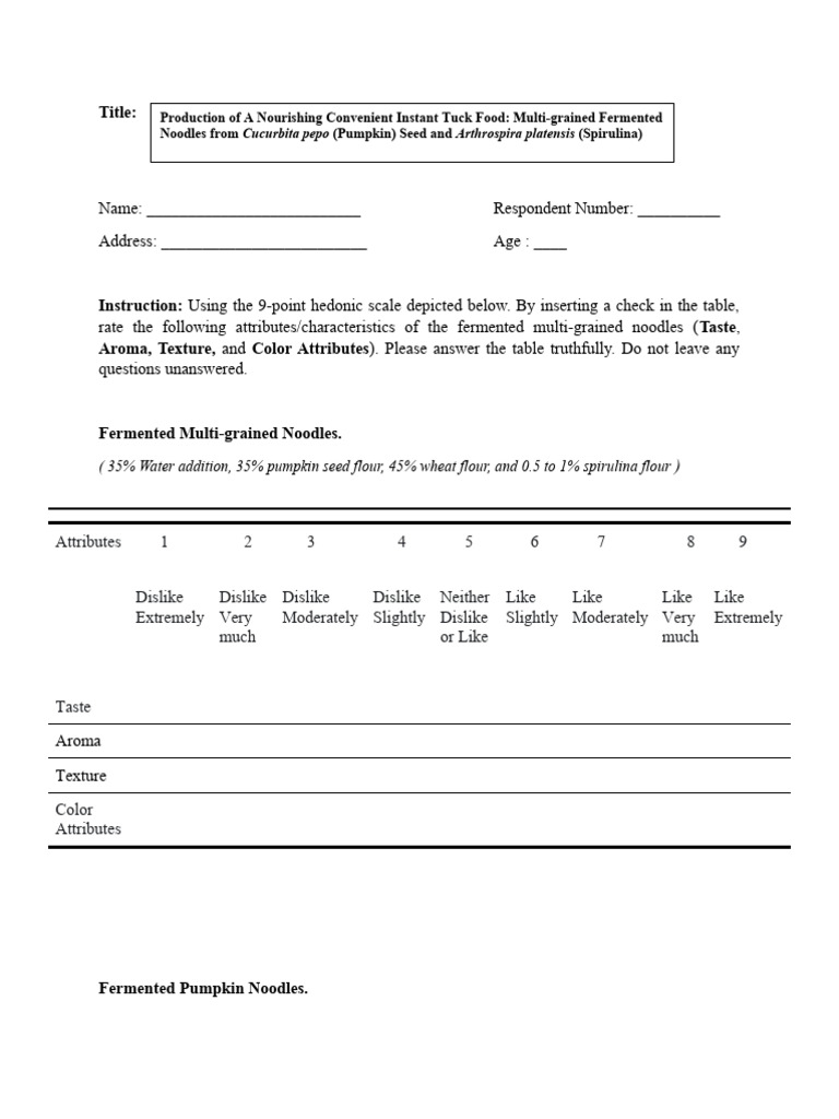 Hedonic Scale Hurhurhurh | PDF | Pumpkin | Foods