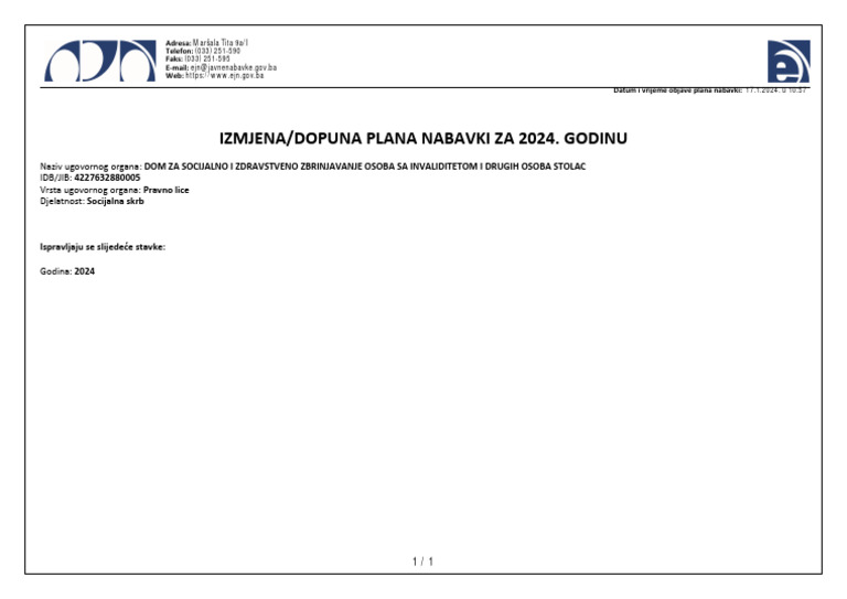 Izmjena u Planu javne nabavke | PDF