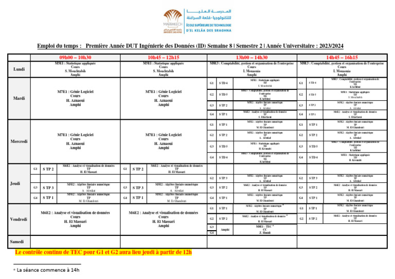 Emploi Du Temps - IDS2 - 2023-2024 - Semaine 8 | PDF | Données ...