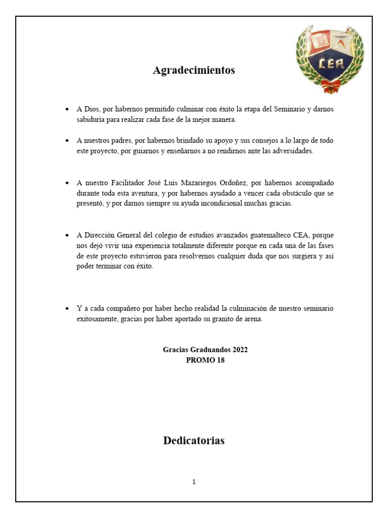 Agradecimientos y Dedicatorias Seminario | PDF