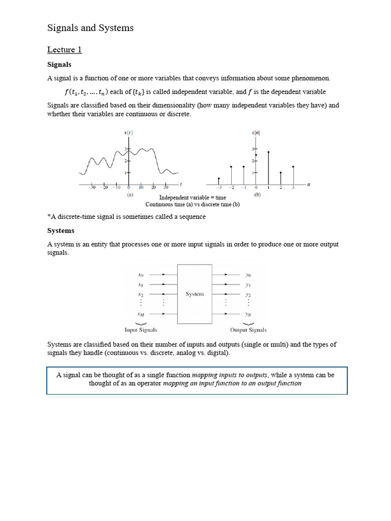 Signals and Systems Basics | PDF | Discrete Time And Continuous Time | Mathematical Concepts