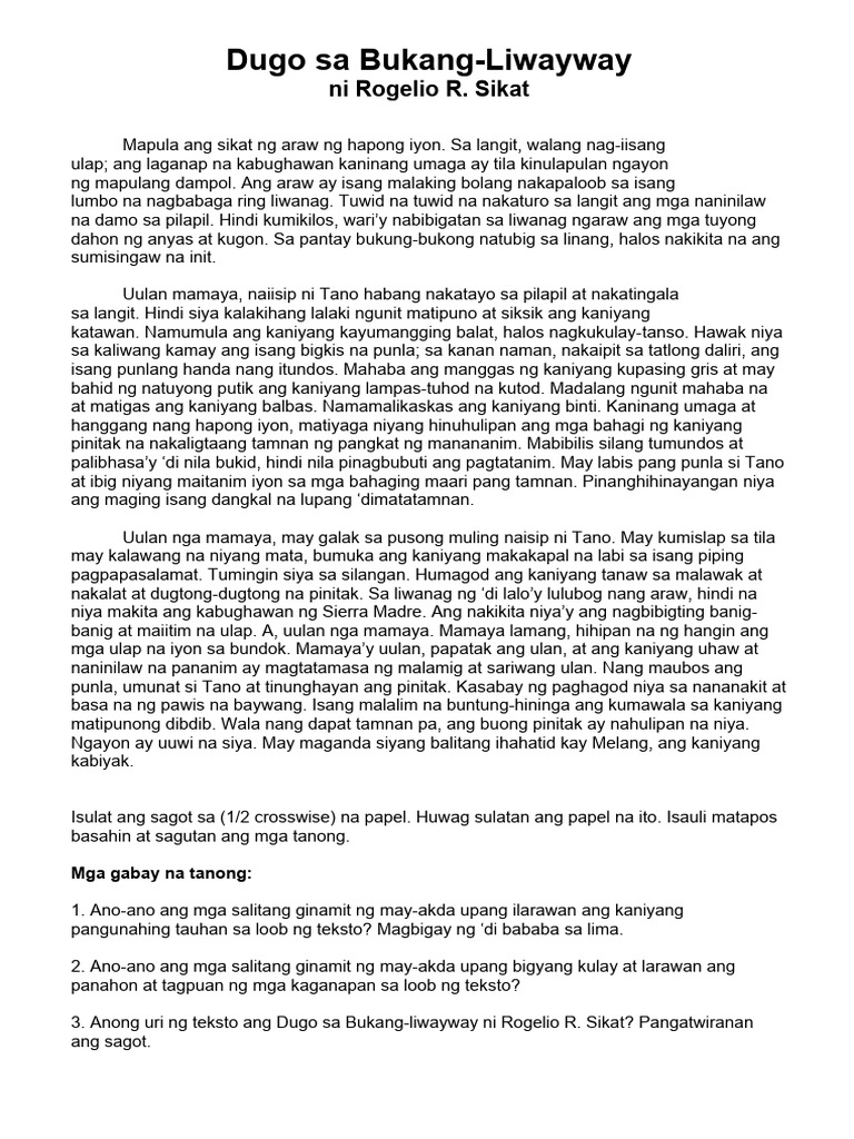 Dugo Sa Bukang | PDF