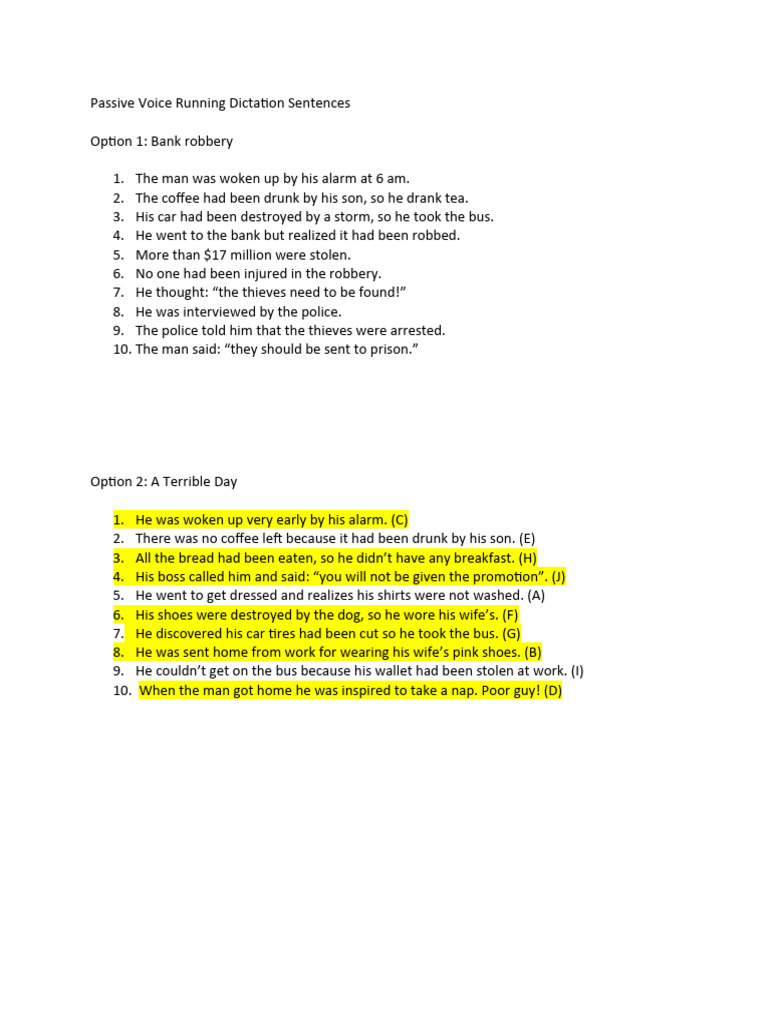 Passive Voice Running Dictation_story | PDF