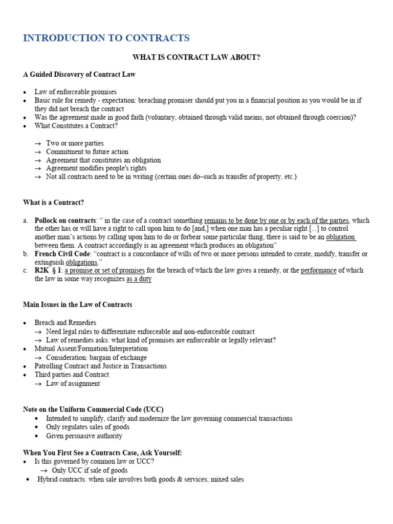Contracts Midterm Outline | PDF | Damages | Consideration