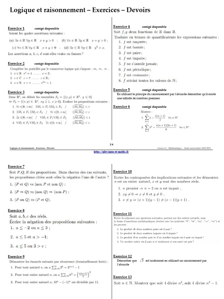 Logique Raisonnement Exercices Devoirs | PDF