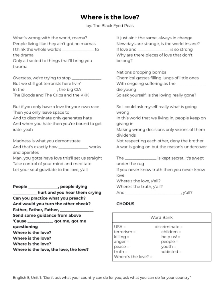 Where is the love_ Song handout | PDF | Reason