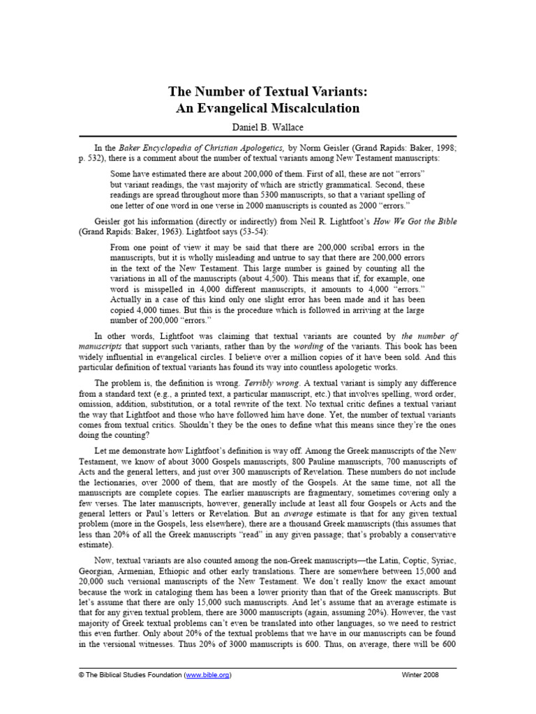 Wallace Textvariants | PDF | New Testament | Textual Criticism