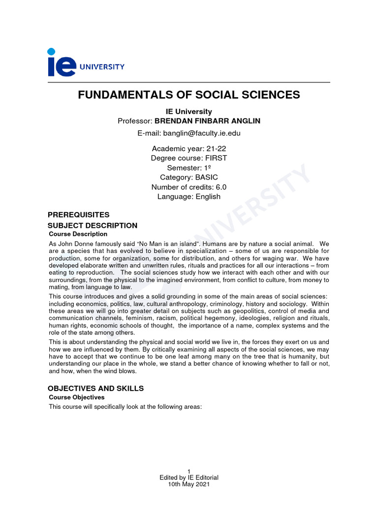 Fundamentals of Social Sciences Course | PDF | Social Sciences | Sociology