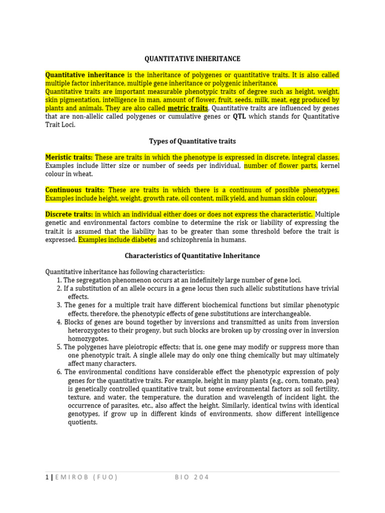 QUANTITATIVE INHERITANCE N MUTATION | PDF | Mutation | Dna
