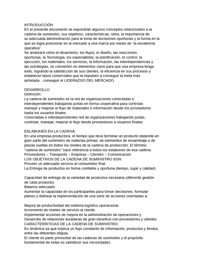 Informe Conceptos Sobre La Cadena de Suministros | PDF | Gestión de la cadena de suministro ...