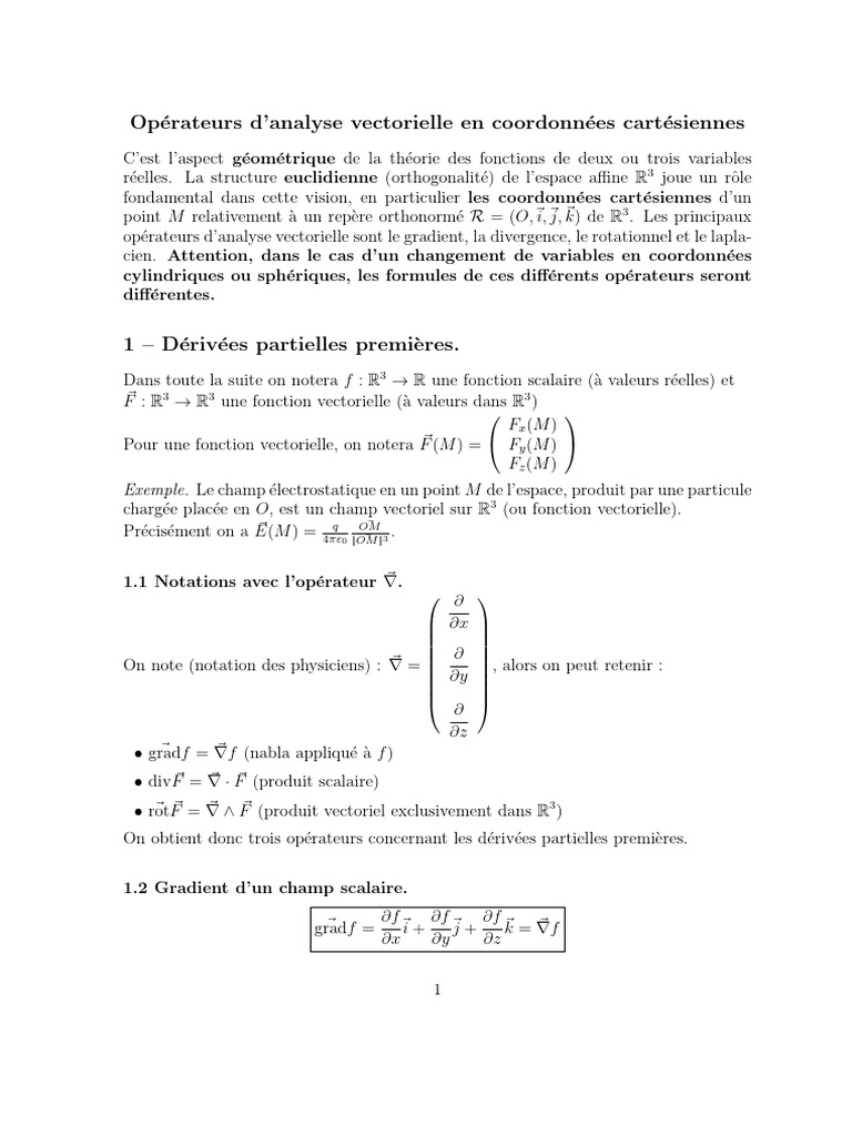 Opérateurs d'analyse vectorielle R3 | PDF | Analyse vectorielle ...