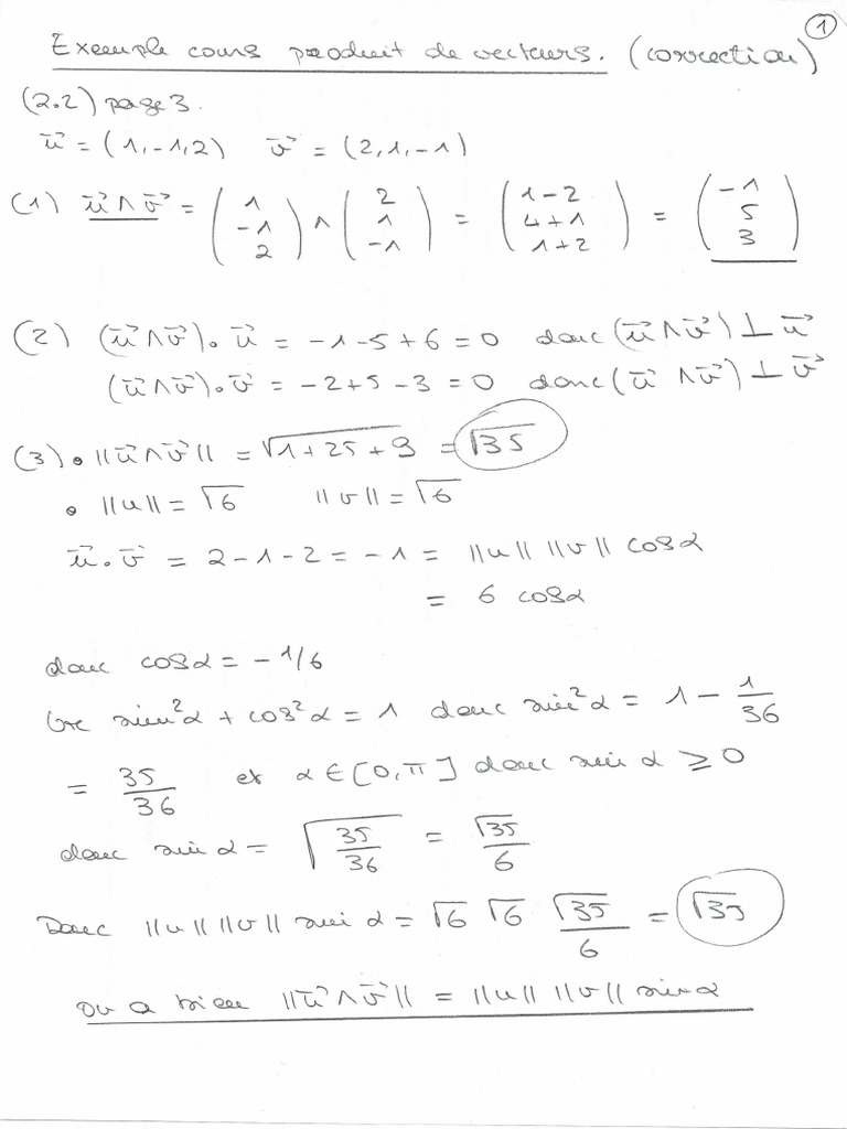 Correc Exples Cours PDT Vecteurs | PDF