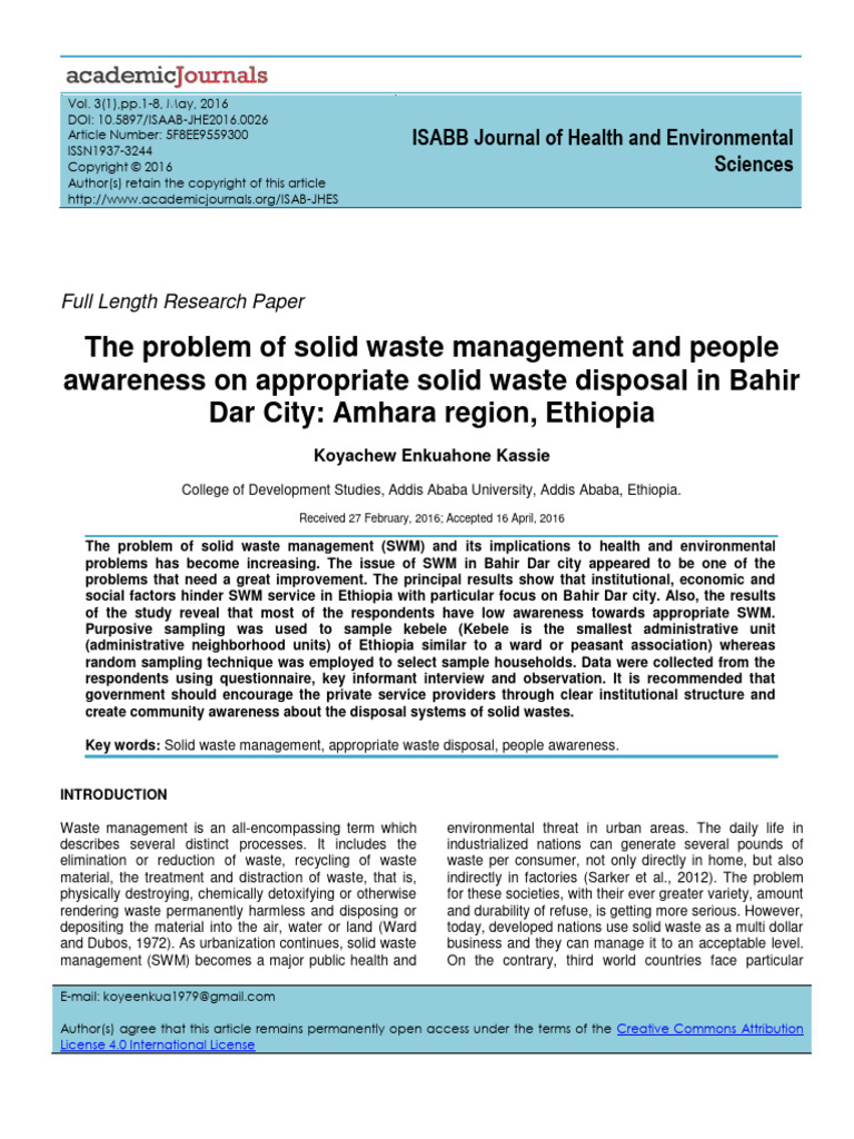 Appropriate Solid Waste Disposal in Bahir | PDF | Waste | Waste Management